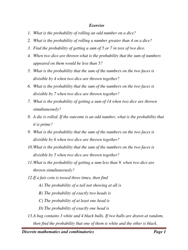 Maths Exercise | PDF | Probability | Dice