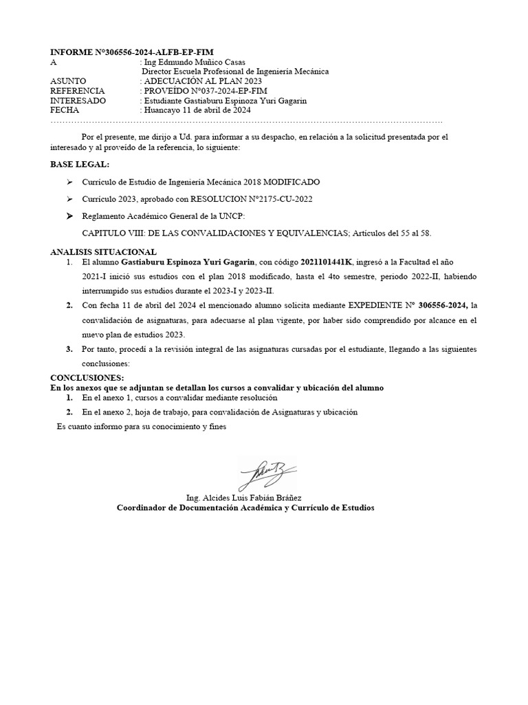 Yuri Gastiaburu INFORME de Convalidacion 11 ABRIL 2024 | PDF | Science