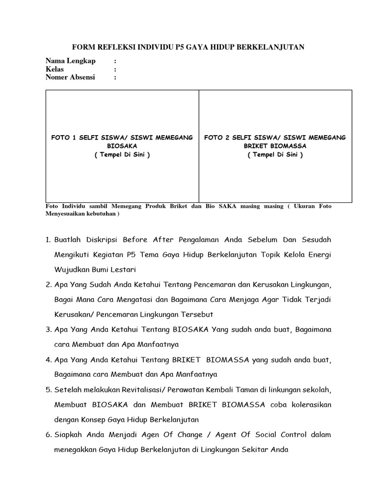 Form Refleksi Individu P5 Gaya Hidup Berkelanjutan | PDF