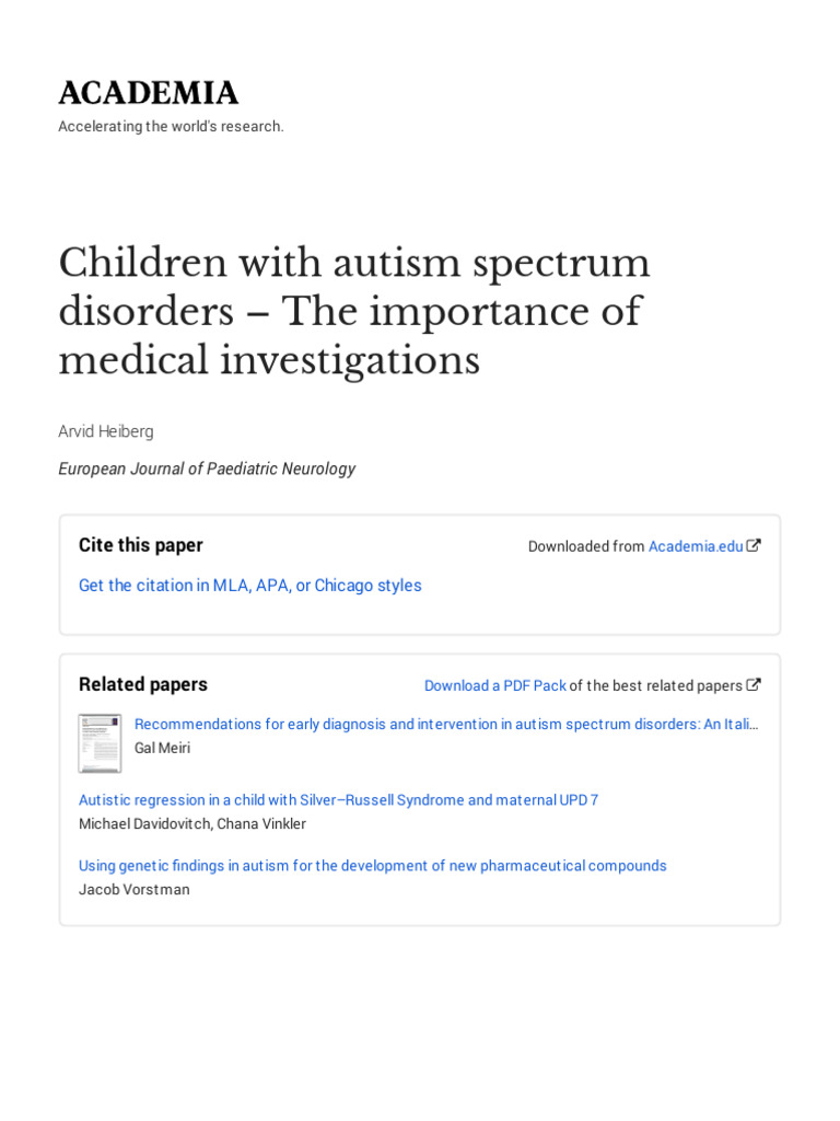 Children With Autism Spectrum Disorders The Importance of Medical ...
