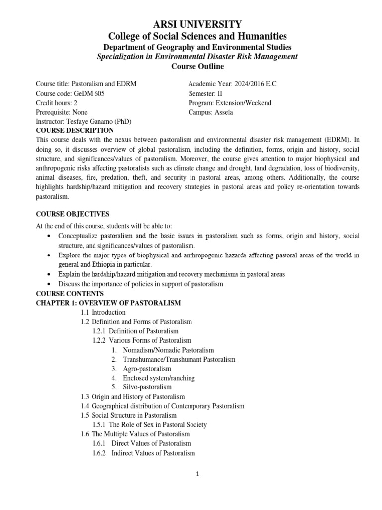 Course Outline (GeDM 605) 2016 | PDF | Pastoralism | Natural Environment