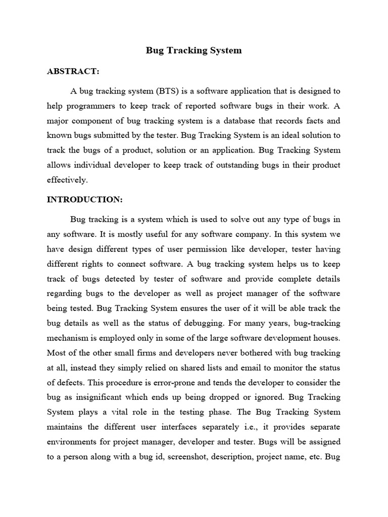 Bug Tracking System Full Document Pdf Software Testing Cloud Computing