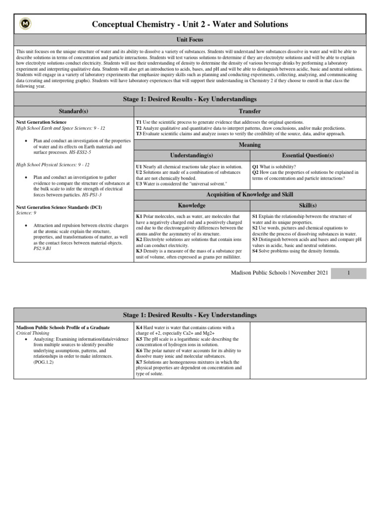 Water and Solutions Chemistry Unit | PDF | Ph | Water