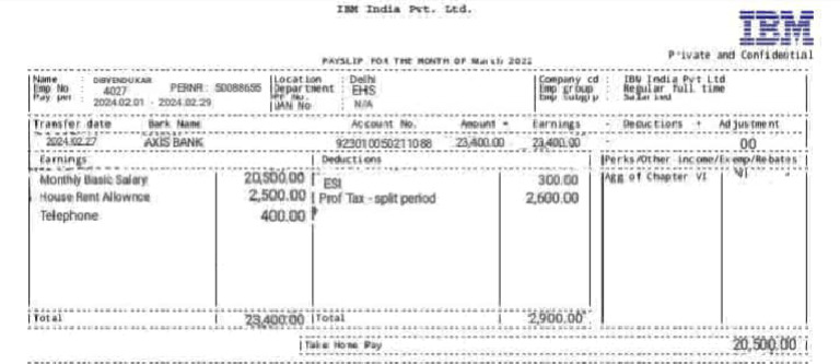 IBM India PVT Ltd. Pay Slip Month of February 2024 | PDF