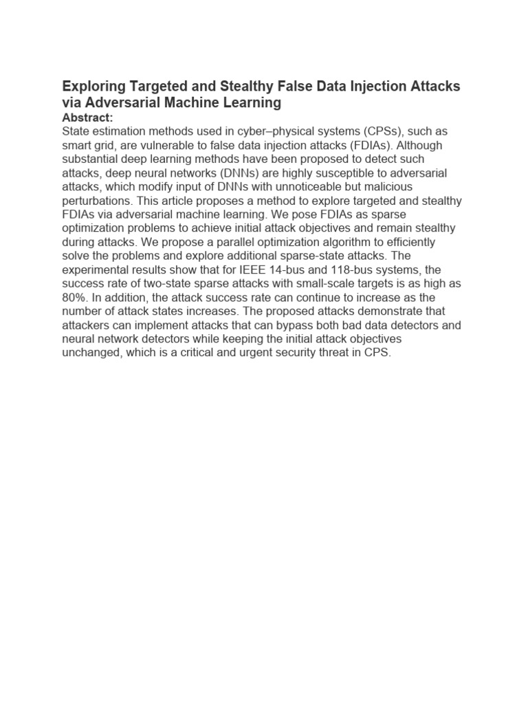 Exploring Targeted And Stealthy False Data Injection Attacks Via Adversarial Machine Learning Pdf