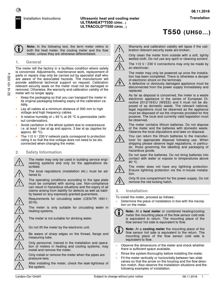 Landis+Gyr T550 UH50 Installation Instructions D | PDF | Manufactured ...