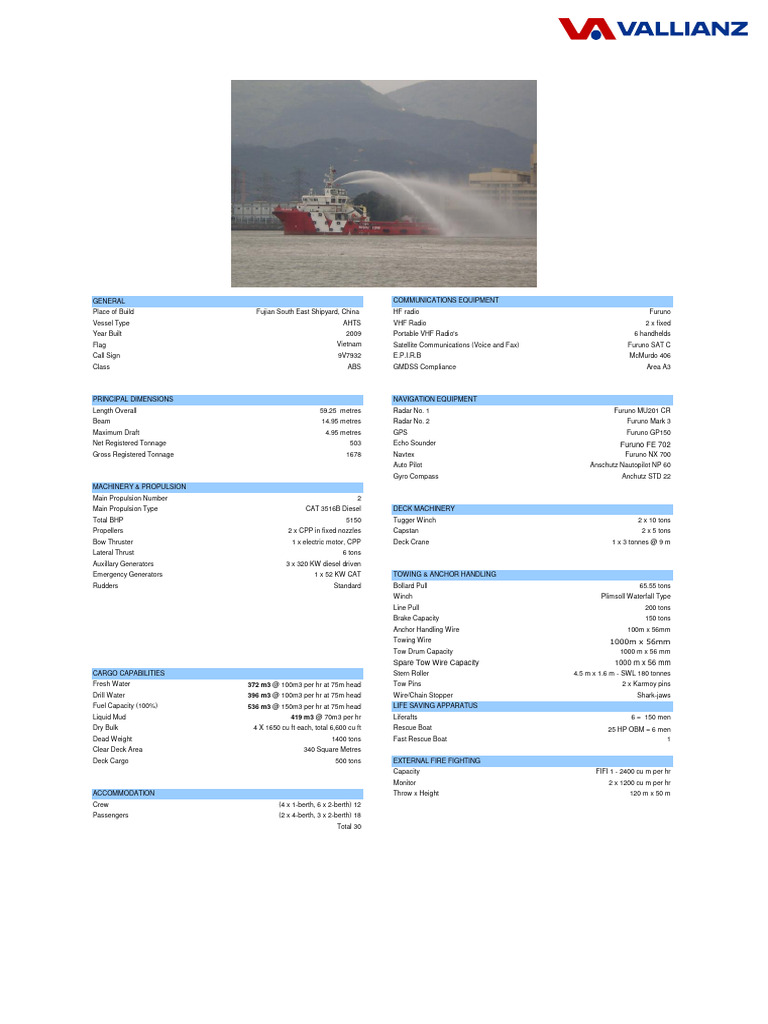 AHTS Vessel Specifications | PDF | Watercraft | Water Transport
