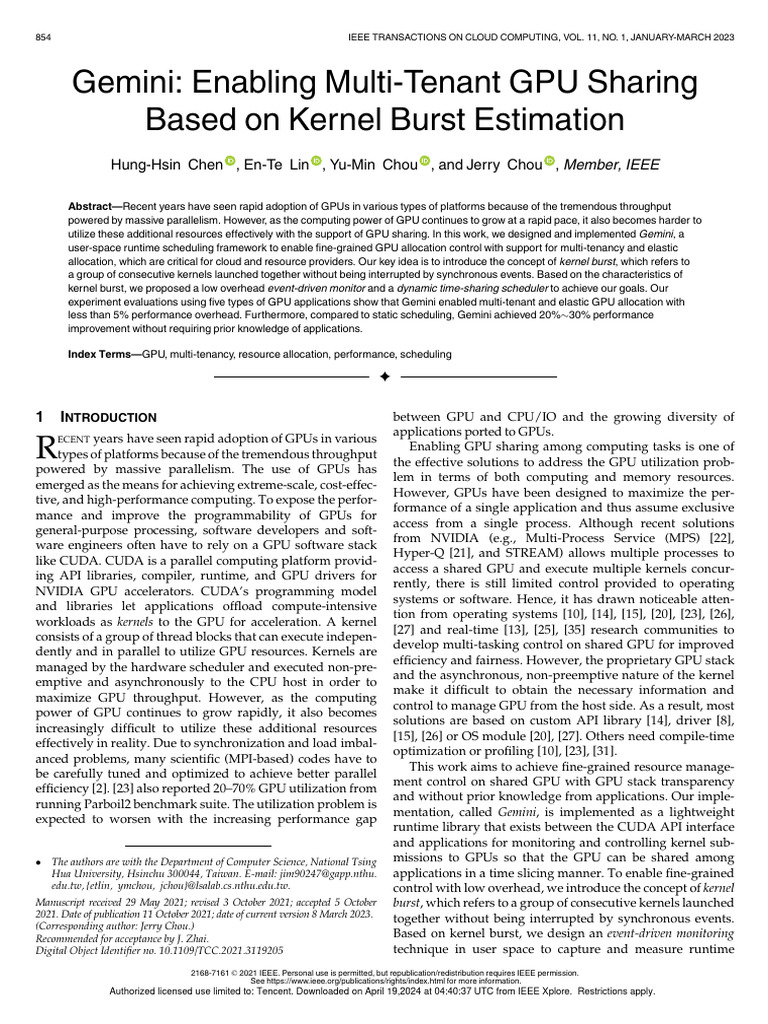 Gemini Enabling Multi-Tenant GPU Sharing Based On Kernel Burst ... Gemini Enabling Multi-Tenant GPU Sharing Based On Kernel Burst ...
