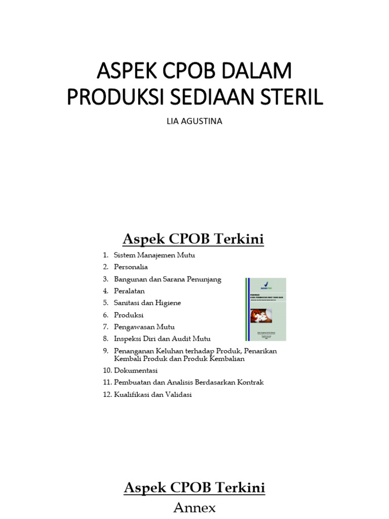 Aspek Cpob Dalam Produksi Sediaan Steril Pdf