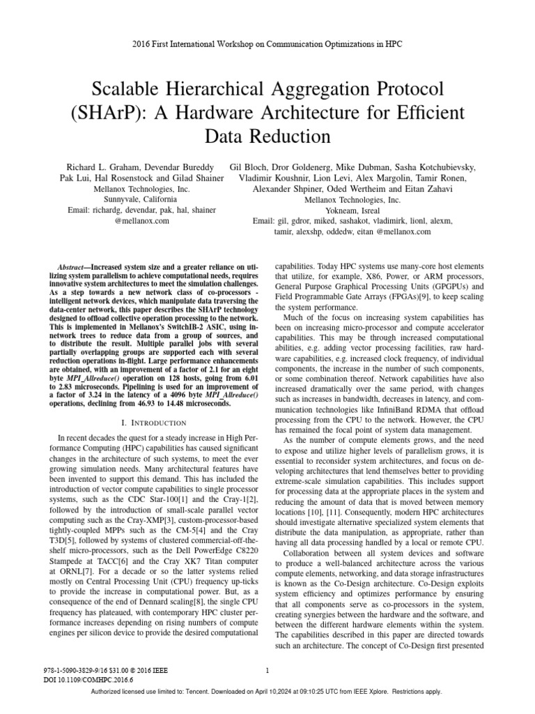 Scalable Hierarchical Aggregation Protocol SHArP A Hardware Architecture For Efficient Data ...