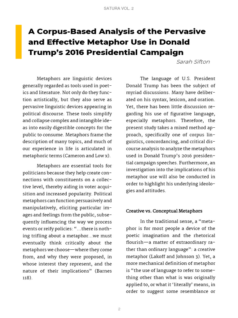 Trump's 2016 Campaign Metaphor Analysis | PDF | Metaphor | Linguistics