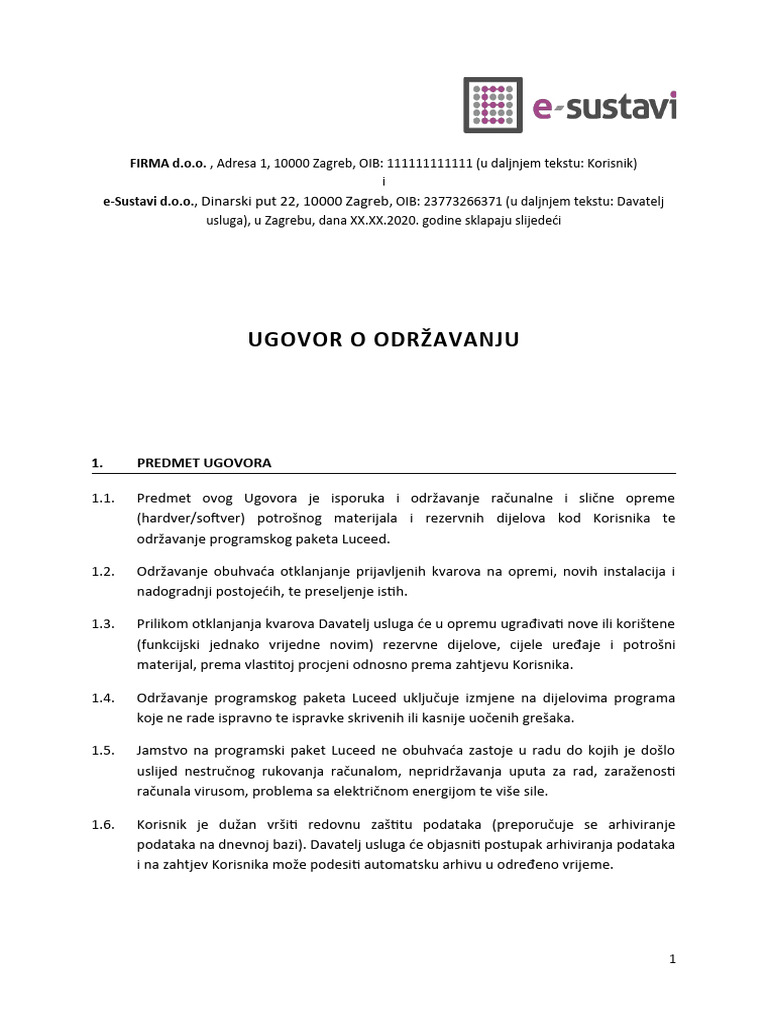 e-sustavi-ugovor-o-odrzavanju | PDF