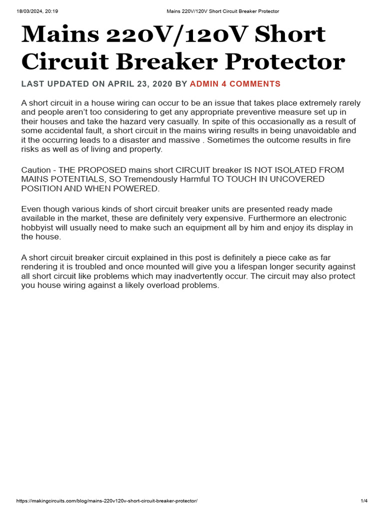Mains 220V_120V Short Circuit Breaker Protector | PDF | Transistor ...