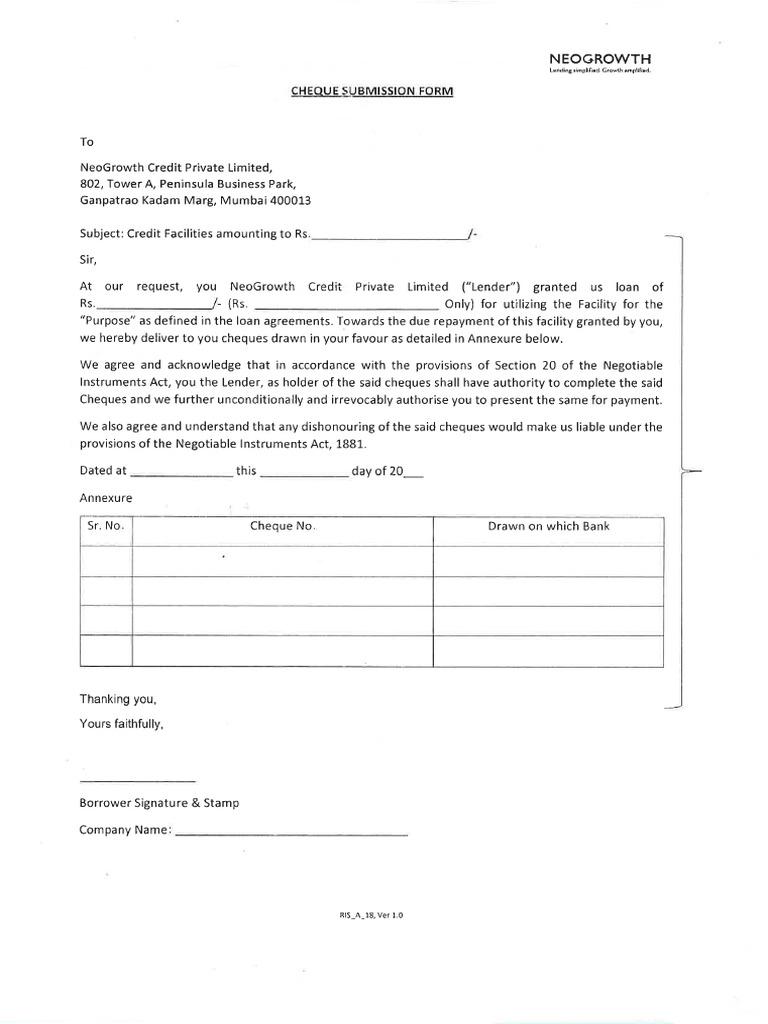 Cheque Submission Form | PDF
