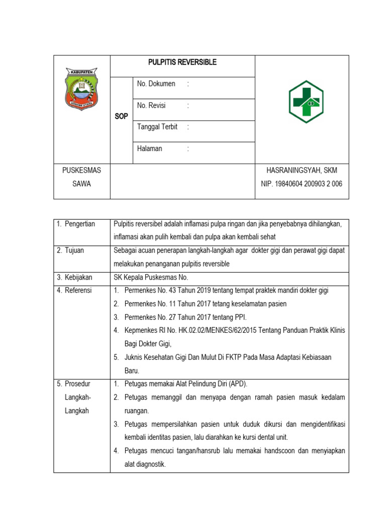 Sop Pulpitis Reversible | PDF