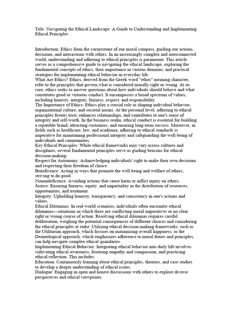 Article of Ethics | PDF | Morality | Integrity