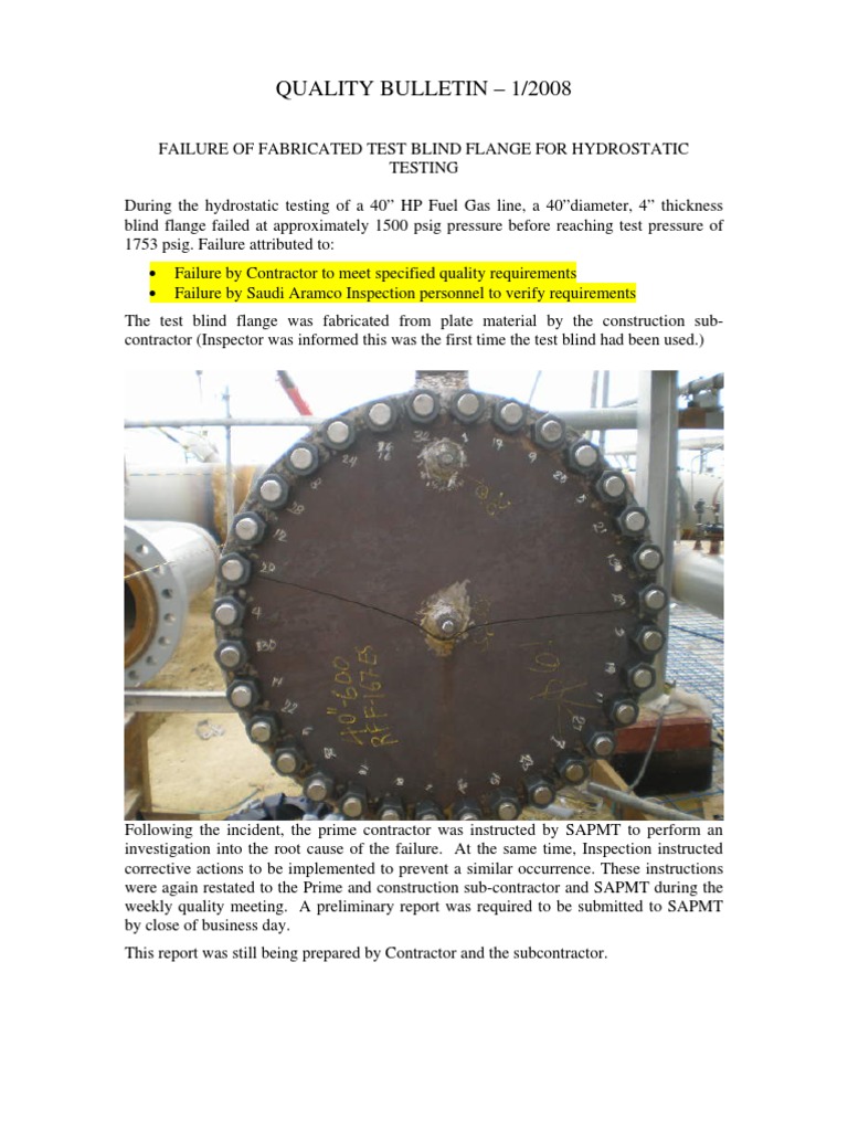 Blind Flange Hydrotest Failure Analysis | PDF | Welding | Construction