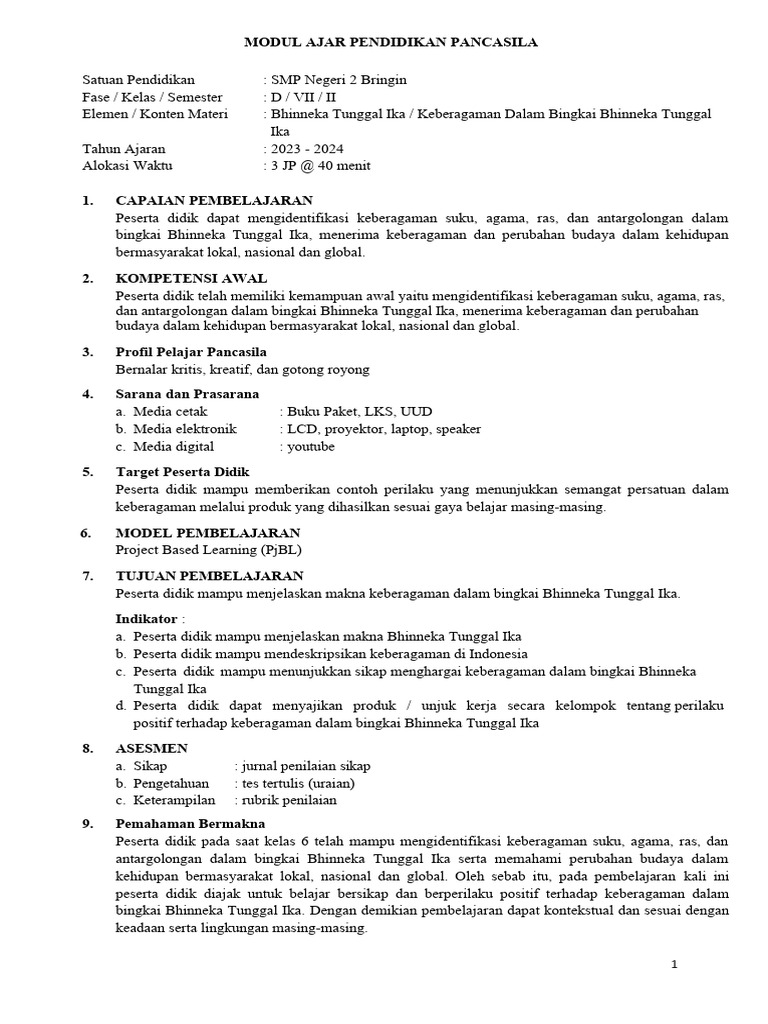 Ma Bab 4 Kelas 7 Sub Bab e Keberagaman Dalam Bingkai Bhinneka Tunggal Ika | PDF