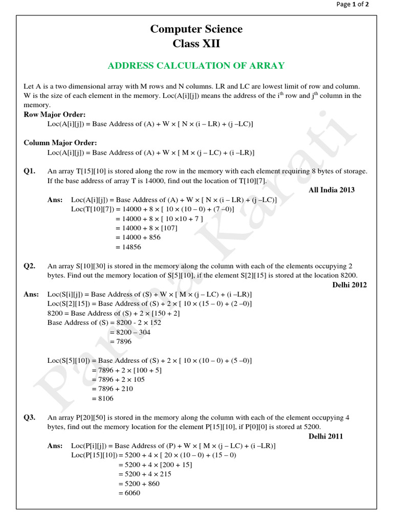 Computer Science Address Calculation of Array | Download Free PDF ... Computer Science Address Calculation of Array | Download Free PDF ...