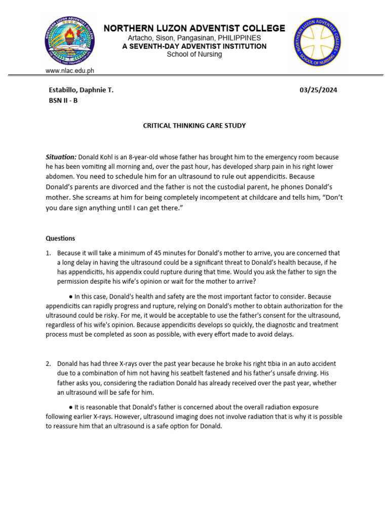 Critical Case Study | PDF | Clinical Medicine | Medical Specialties