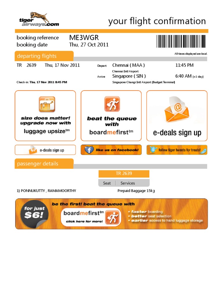 Flight Confirmation ME3WGR Details | PDF