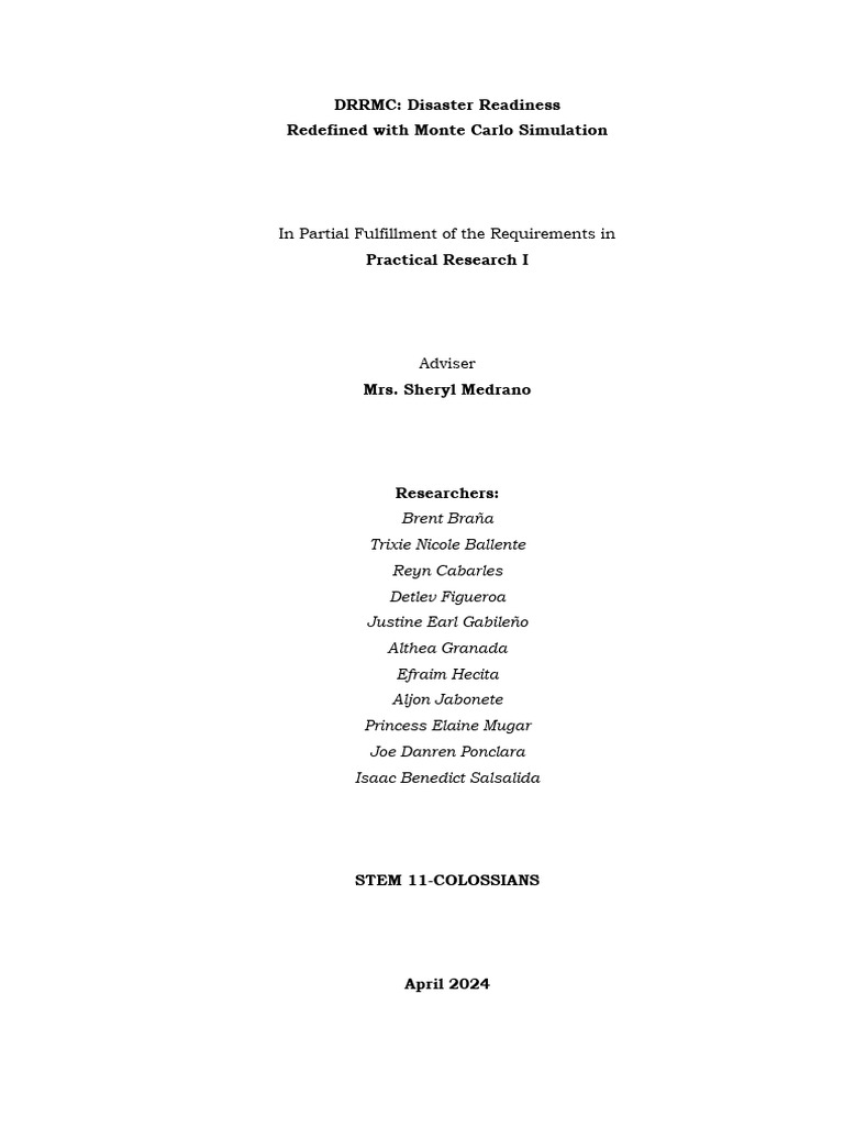 DRRMC Chapter 1 | PDF | Monte Carlo Method | Simulation