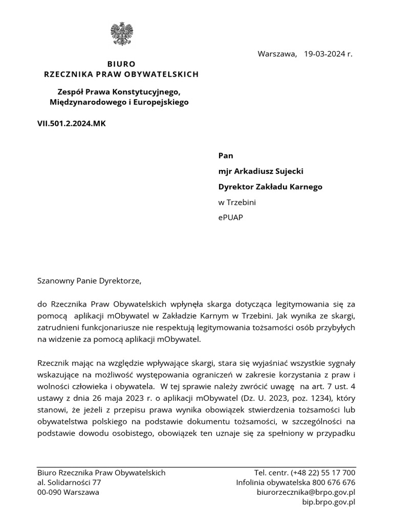 Zał. 1 Pismo BRPO Do Dyrektora ZK | PDF