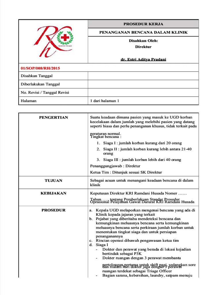 PDF Sop Penanganan Bencana Dalam Klinik | PDF
