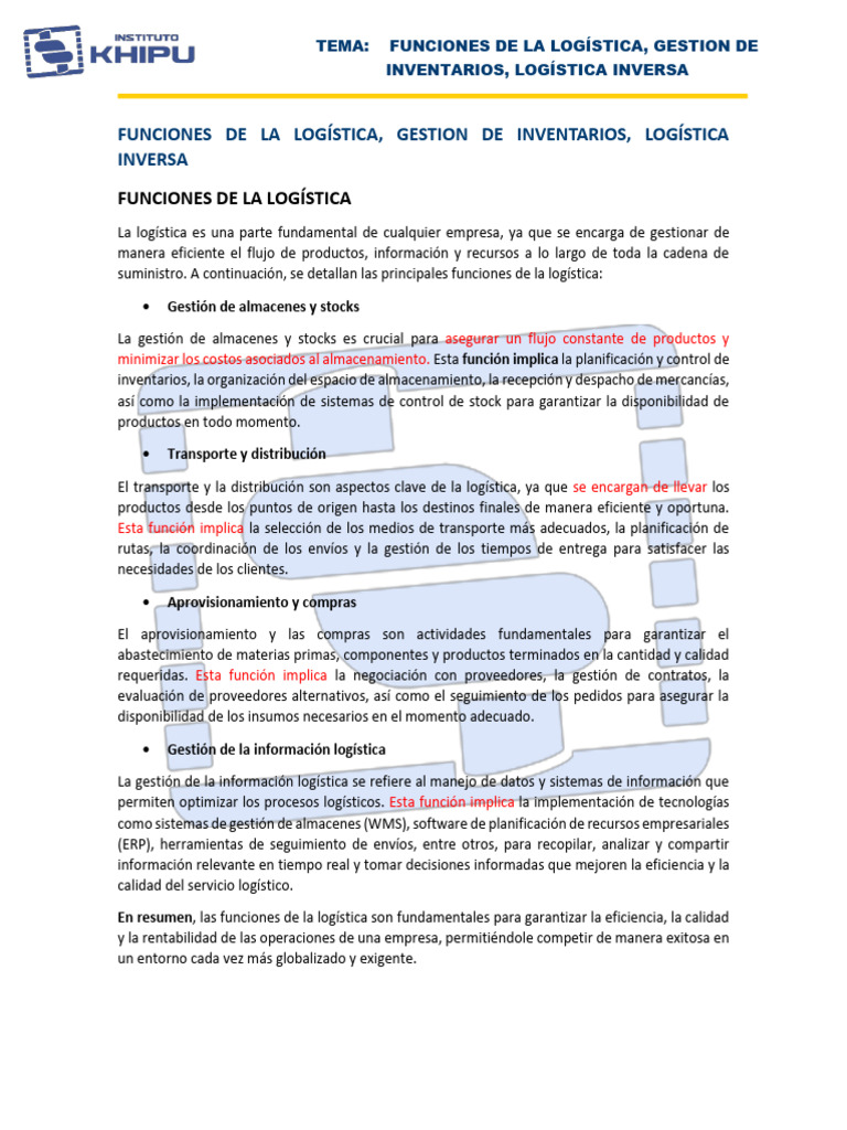 Funciones de La Logística - Gestion de Inventarios - Logística Inversa | PDF | Logística ...