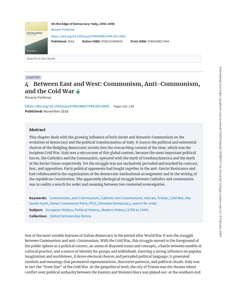 Forlenza - Between East and West | PDF | Communism | Anti Communism