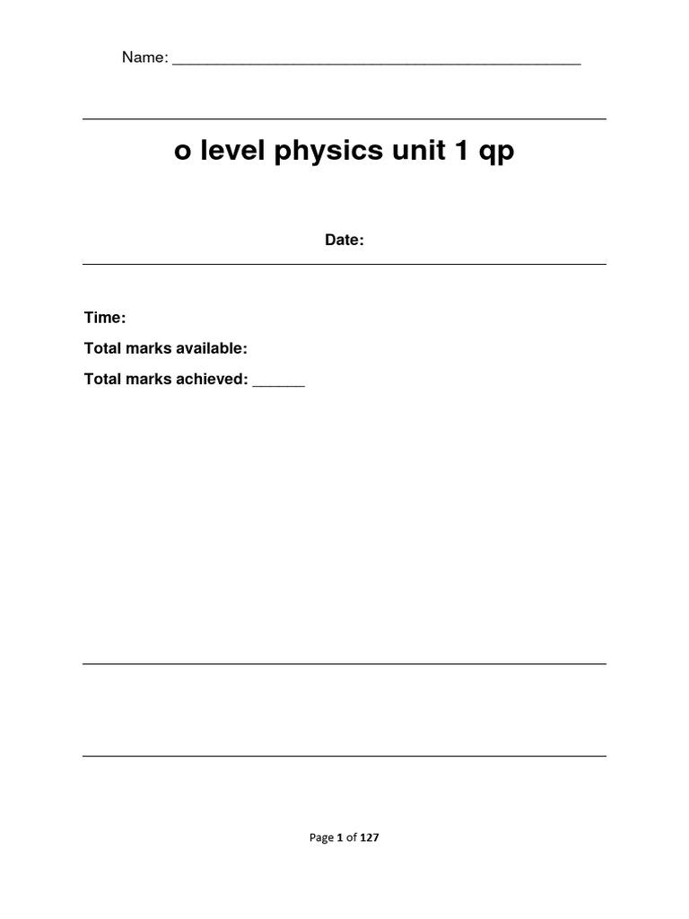 Pearson Edexcel IGCSE Physics (9-1) Unit 1 Practice Question Paper | PDF | Force | Acceleration