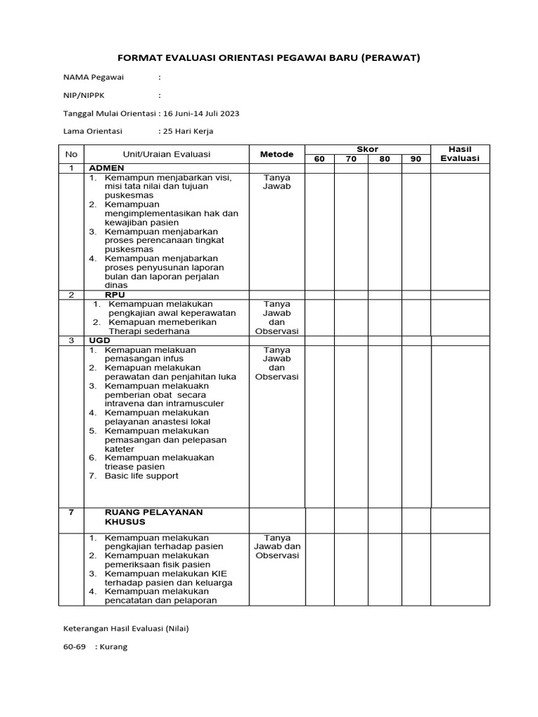 Form Evaluasi Orientasi Pegawai Baru | PDF