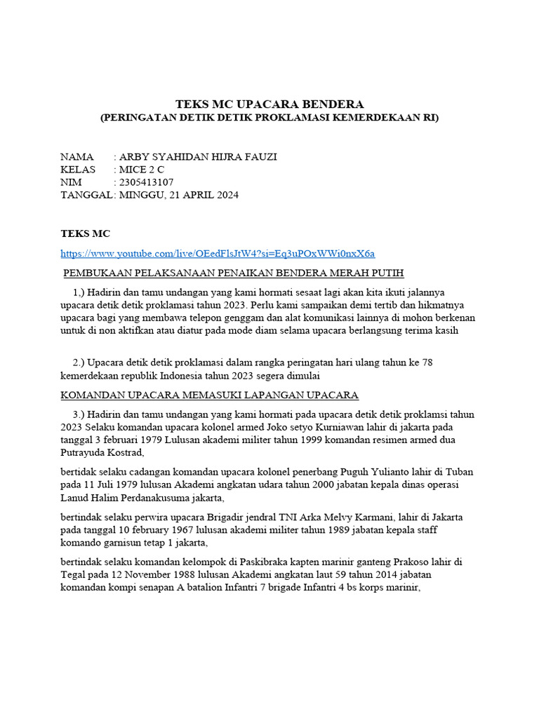 TEKS MC UPACARA BENDERA | PDF