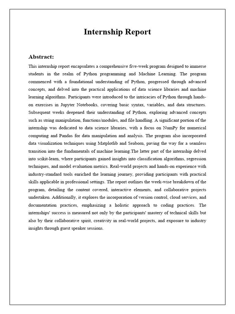 Machine Learning Internship Report | PDF | Machine Learning | Data Science Machine Learning Internship Report | PDF | Machine Learning | Data Science