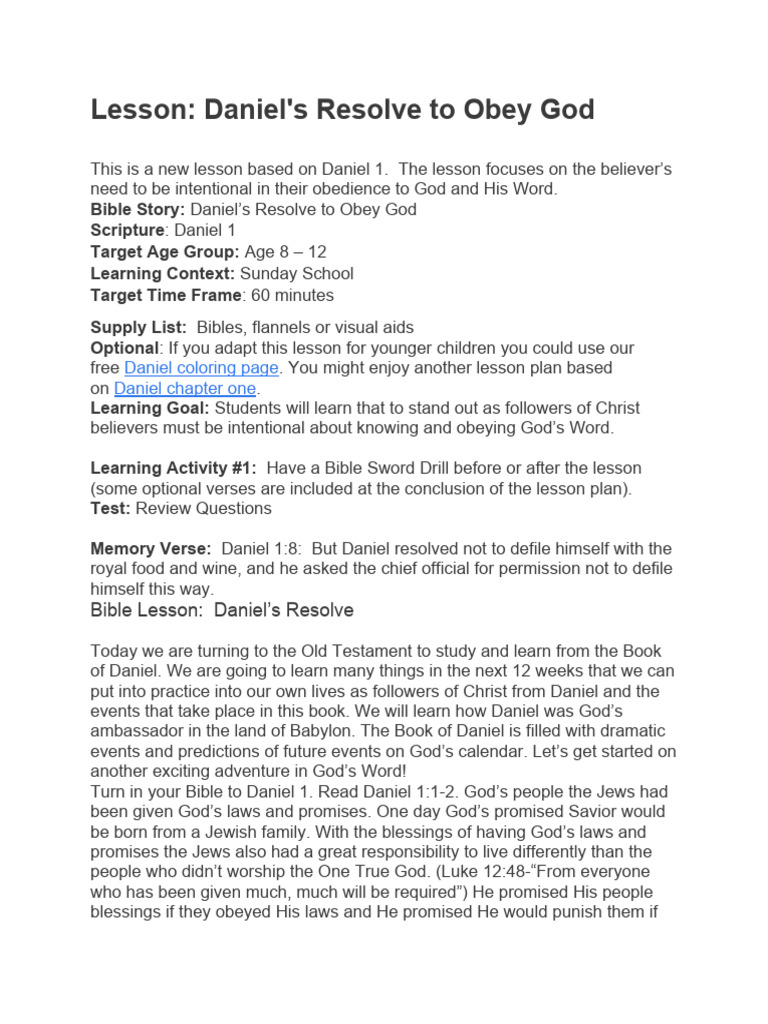 Daniel Lesson | PDF | Daniel (Biblical Figure) | Shadrach, Meshach, And ...