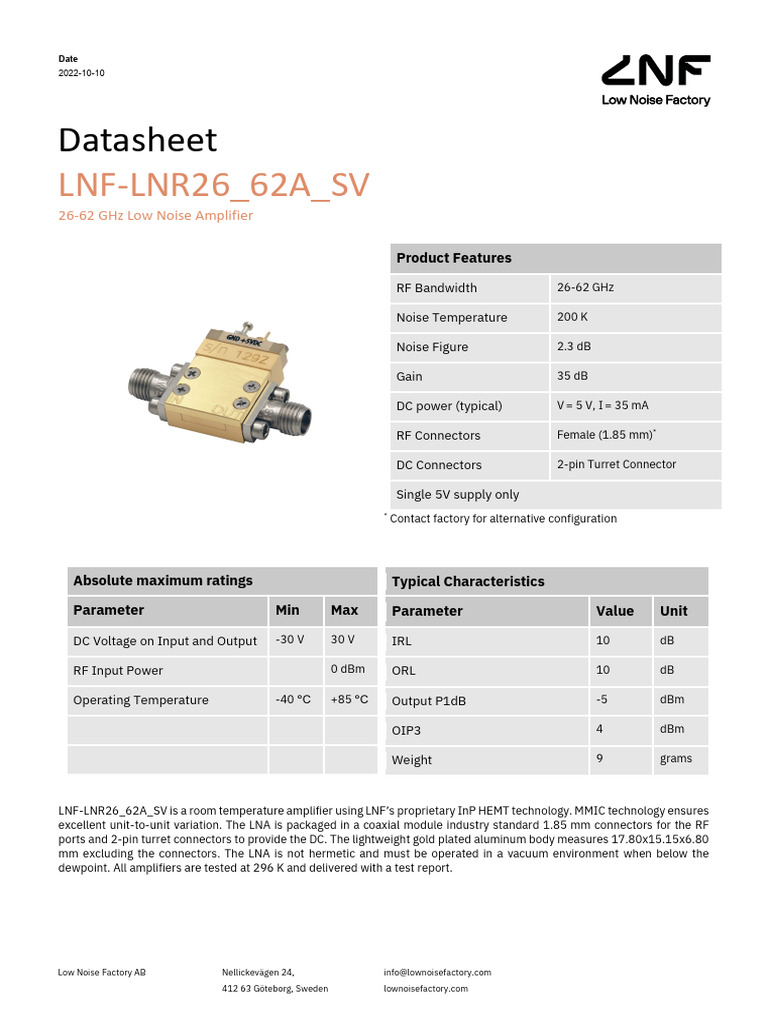 lnf-lnr26 62a SV | PDF | Amplifier | Decibel