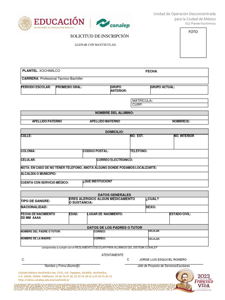 Formatos de Solicitud de Inscripción | PDF