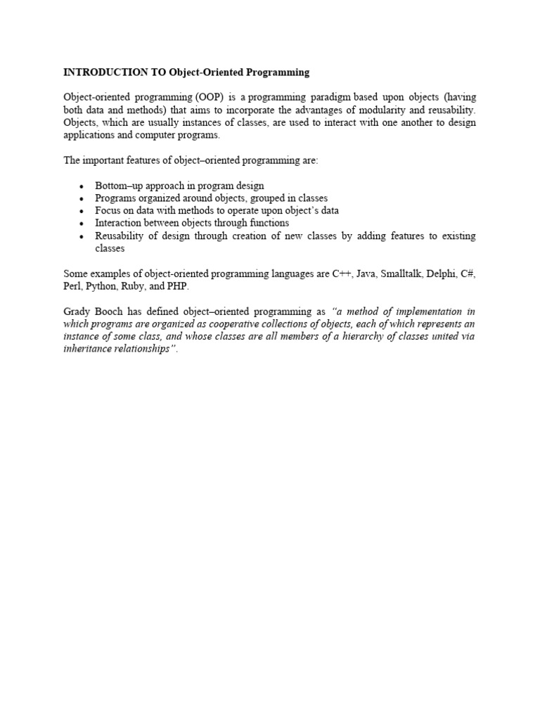 Introduction To Oop1 Pdf Object Oriented Programming Class Computer Programming 