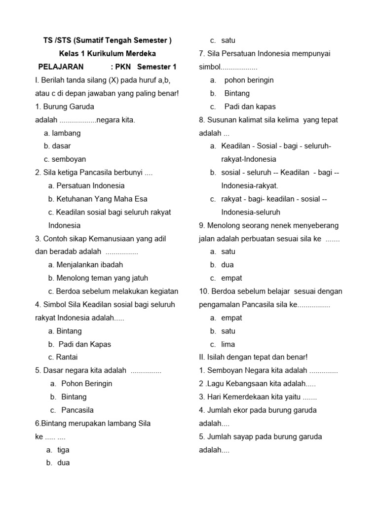 Soal Sumatif PPKN TS1 | PDF