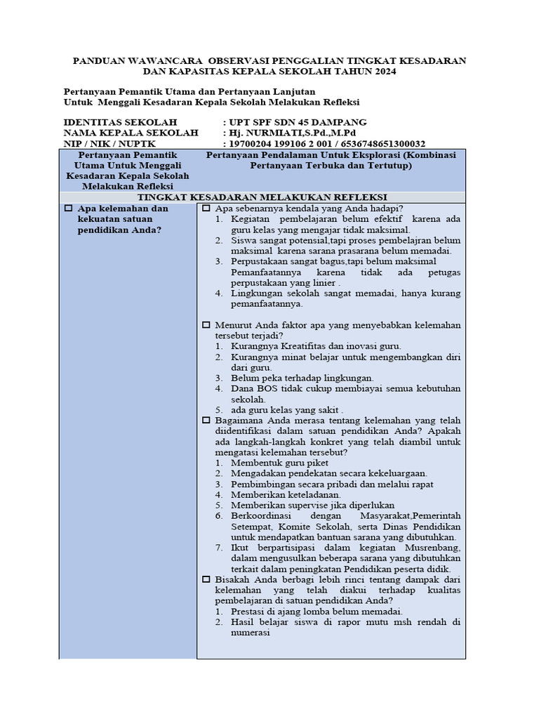 45 Panduan Wawancara Observasi Penggalian Tingkat Kesadaran Dan ...