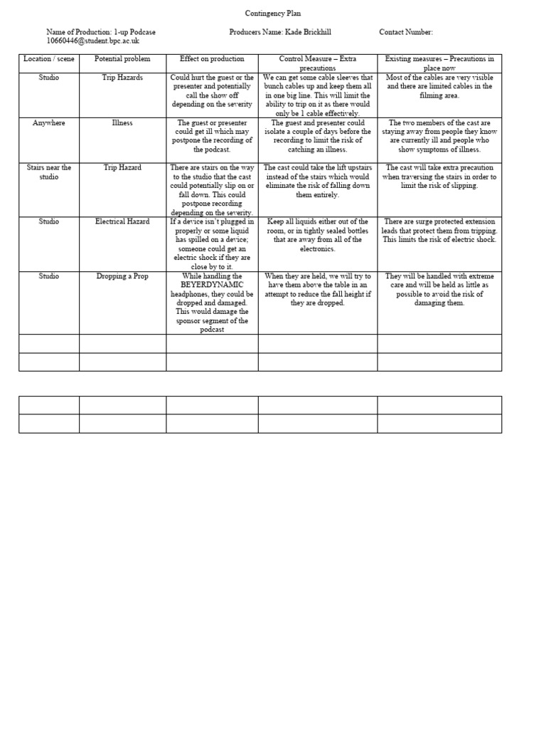 Contingency Plan - Complete | PDF | Electrical Engineering | Electricity