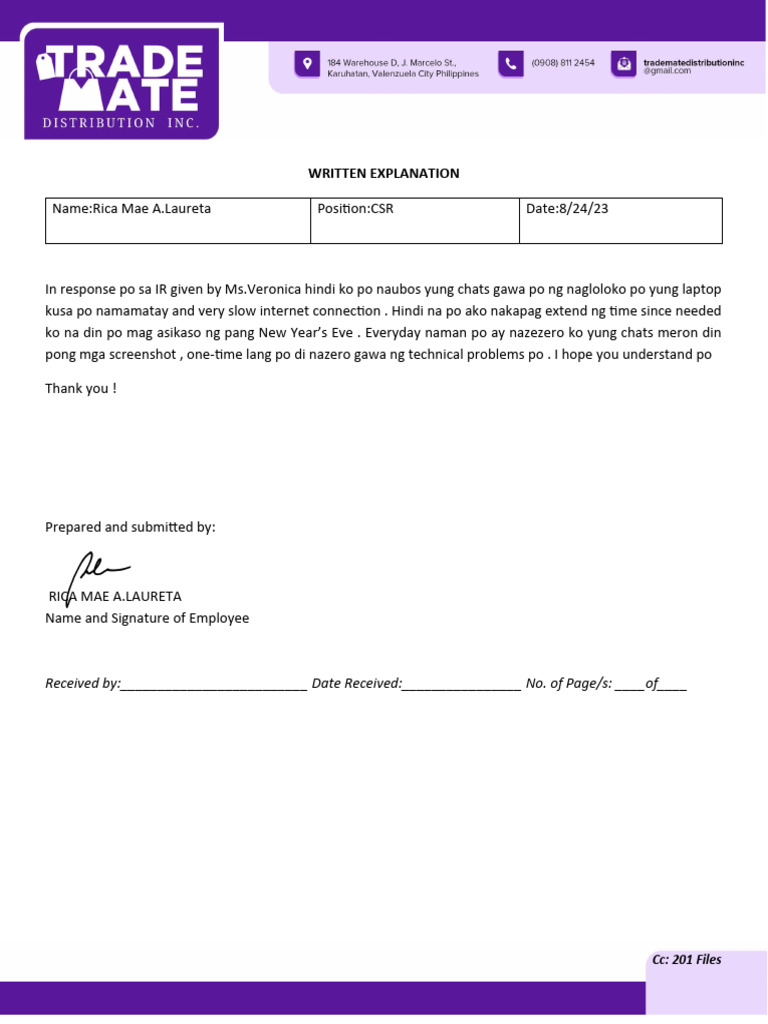 Written Explanation Form | PDF