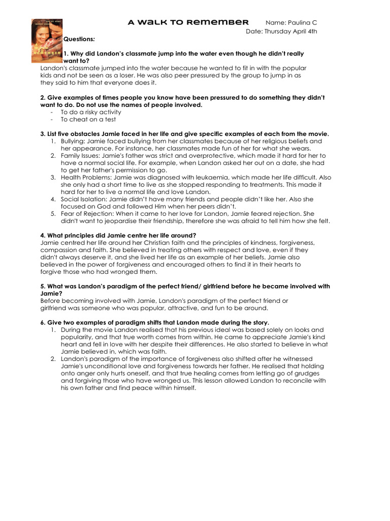 A Walk To Remember - Movie | PDF | Forgiveness | Faith