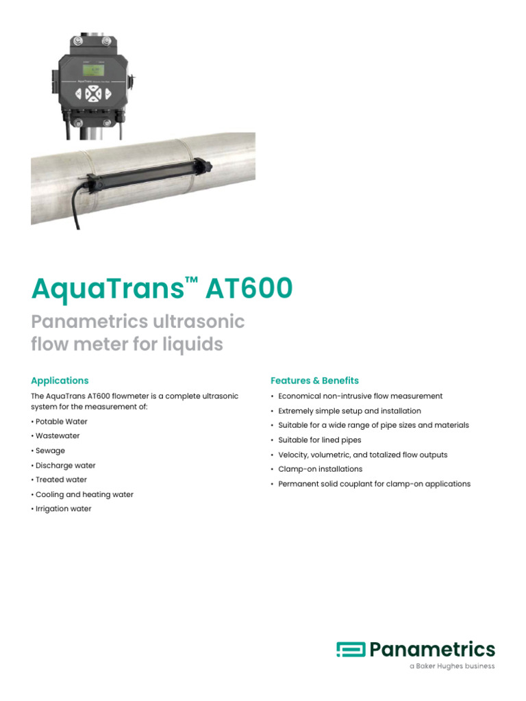 AquaTrans AT600 English Datasheet | PDF | Flow Measurement | Ultrasound