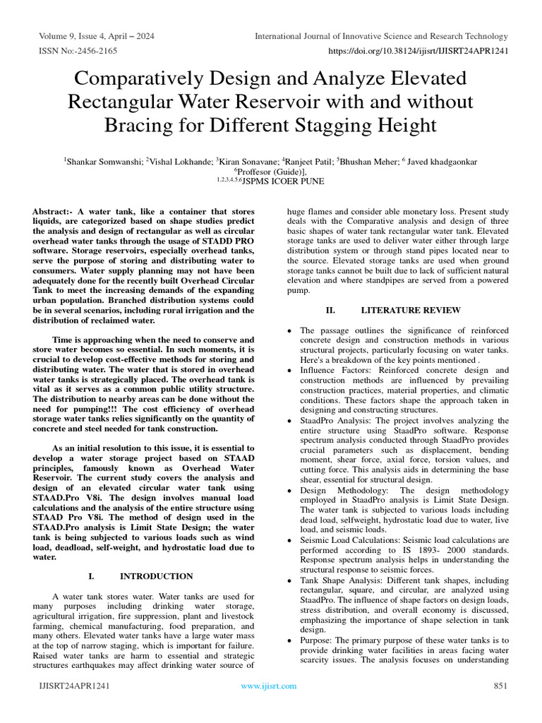 Comparatively Design and Analyze Elevated Rectangular Water Reservoir ...
