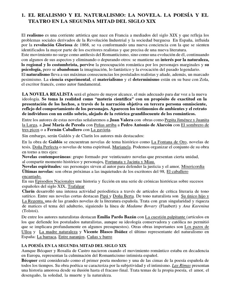Tema 1. Realismo y Naturalismo | PDF | Realismo literario | Novelas