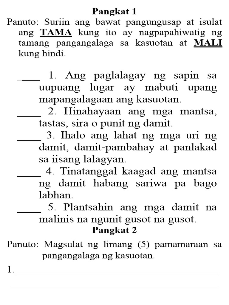 COT - EPP - HE - Pangangalaga Sa Sariling Kasuotan (Learning Material ...