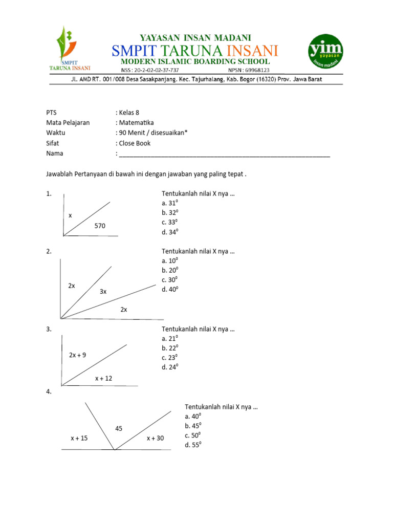 Soal PTS Matematika Kelas 8 | PDF