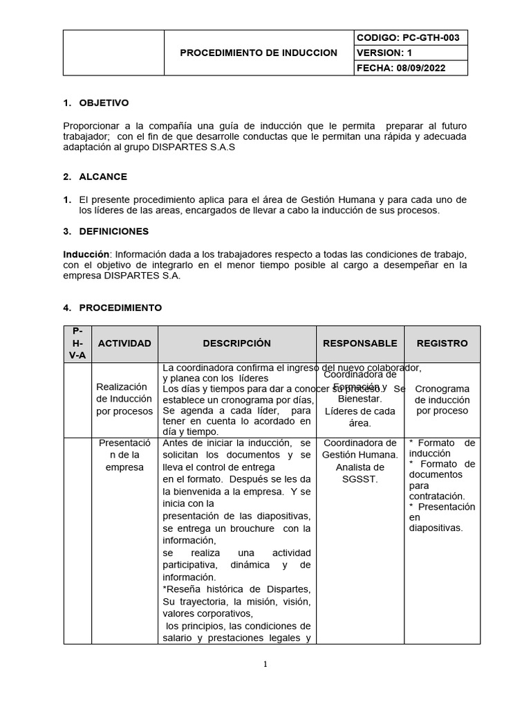 Procedimiento Induccion | PDF | Business | Razonamiento inductivo
