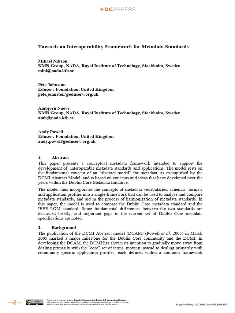 Interoperability Framework for Metadata Standards | PDF | Metadata | Xml